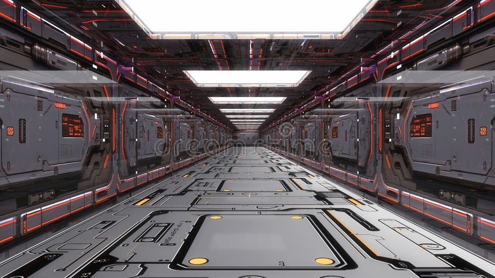Infinite Corridor Inside a Futuristic Spaceship. Stock Illustration ...