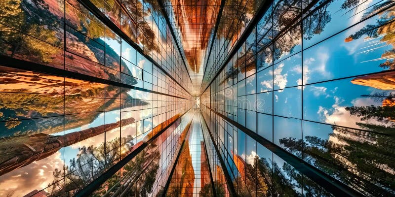Infinite Forest Canopy Reflected on a Skyscraper S Mirrored Facade ...