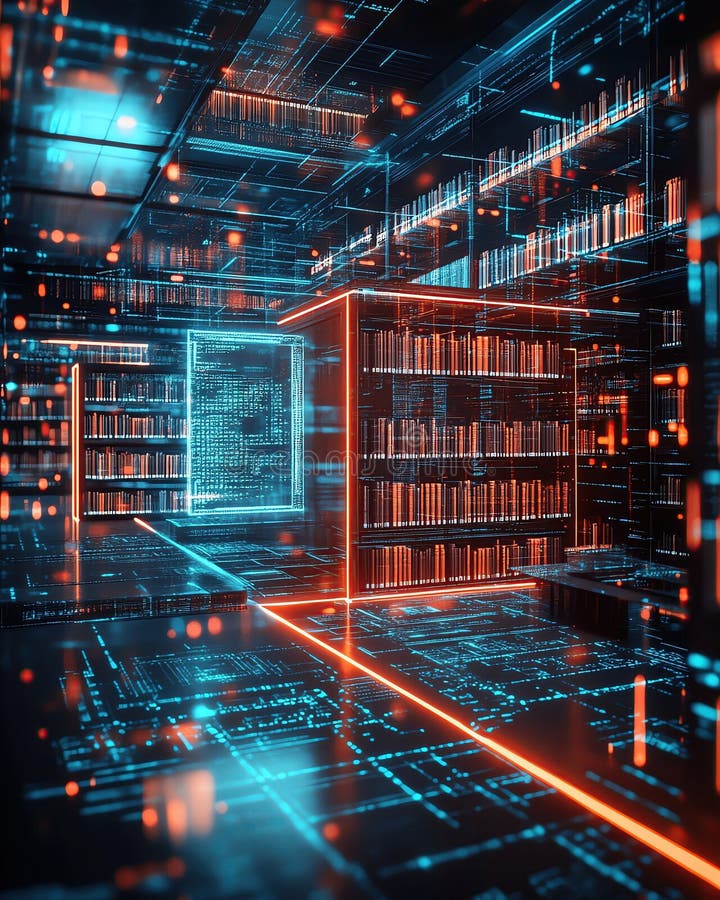 Infinite Grid Library: Futuristic Data Library with Glowing Grid and ...