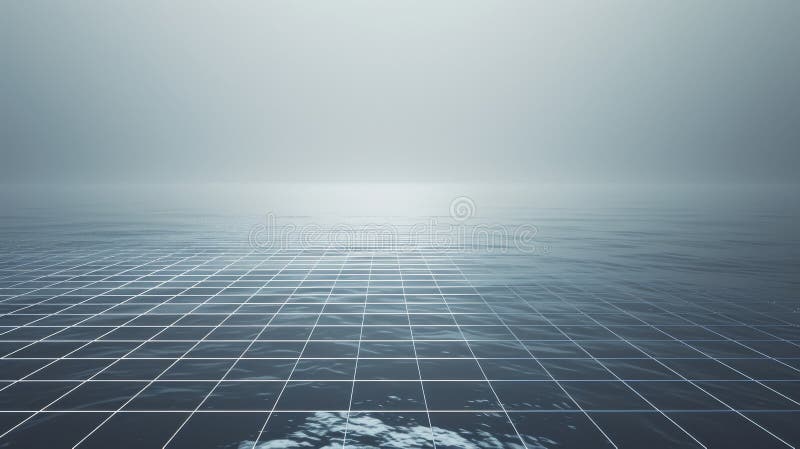 Infinite Grid Reflecting on Water Under Hazy Sky Stock Image - Image of ...