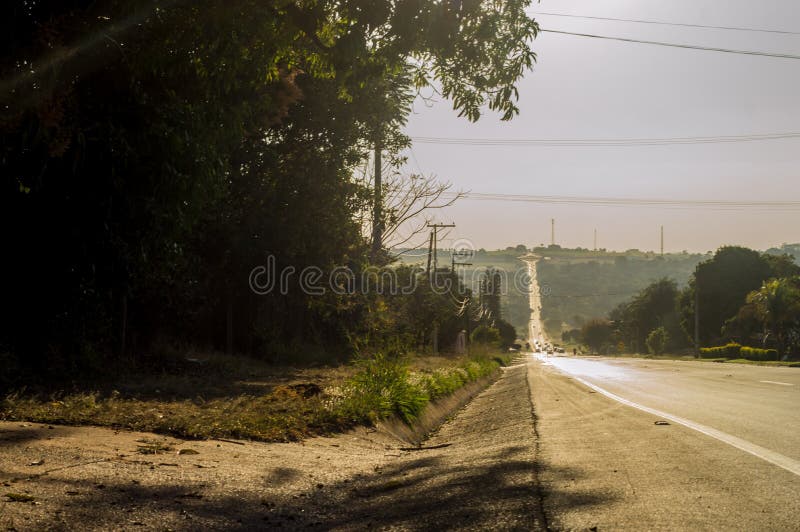Infinite Highway with Vegetation, Strong Sun, a Plate with the Speed ...