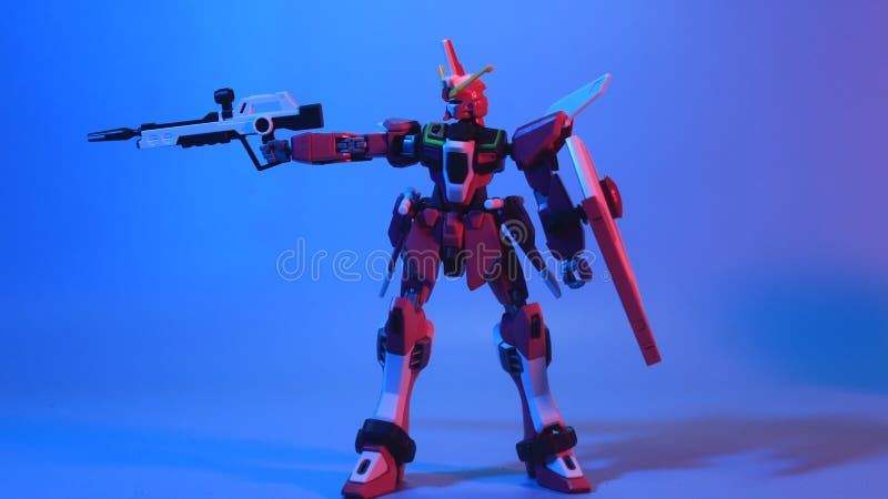 Infinite Justice Gundam with Red and Blue Light Editorial Photography ...