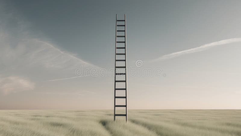 Infinite Ladder Reaching Toward the Sky Amidst a Vast Open Field. Stock ...