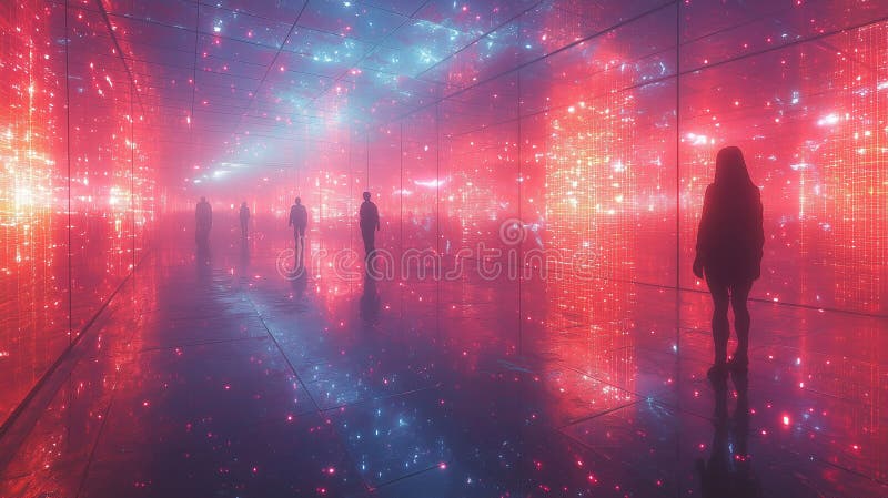 Infinite Mirrored Digital Art Installation with Glowing Neon ...