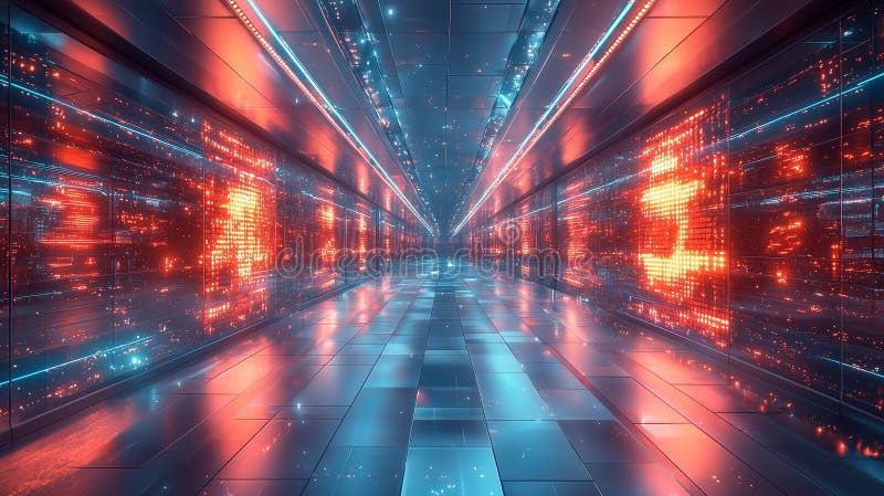 Infinite Mirrored Digital Art Installation with Glowing Neon ...