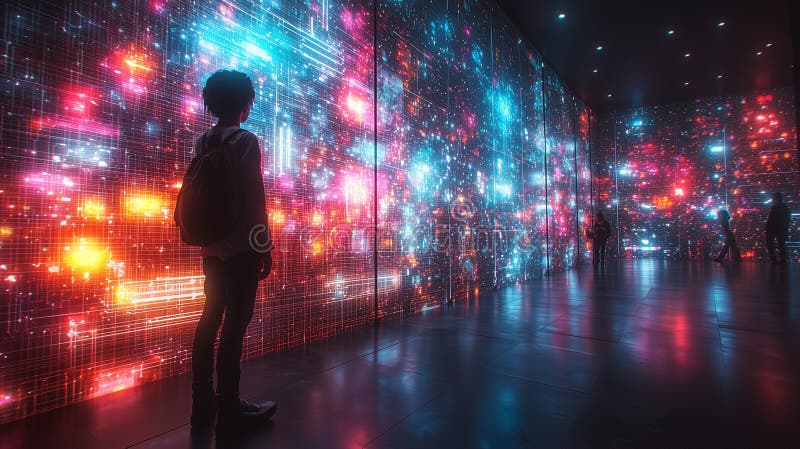 Infinite Mirrored Digital Art Installation with Glowing Neon ...