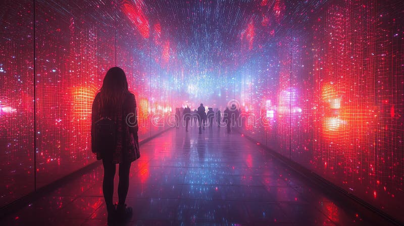 Infinite Mirrored Digital Art Installation with Glowing Neon ...