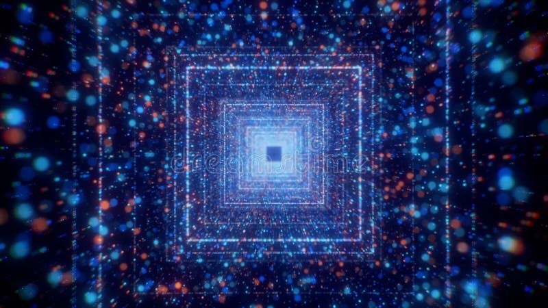Infinite Neon Light Square Tunnel of Glowing Dot Particles. Motion ...