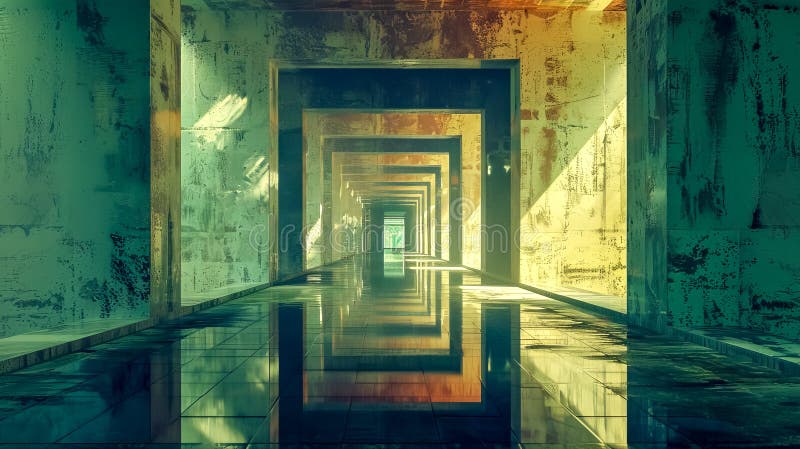Infinite Perspective through Sunlit Corridors Stock Image - Image of ...