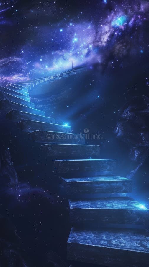 Infinite Staircase Ascending into a Starlit Cosmos Stock Illustration ...
