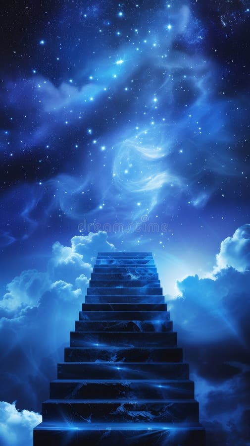 Infinite Staircase Ascending into a Starlit Cosmos Stock Illustration ...