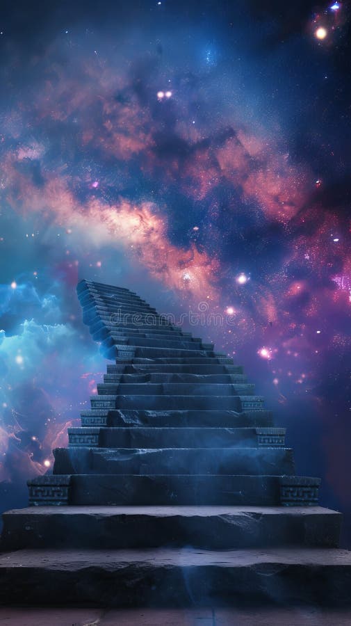 Infinite Staircase Ascending into a Starlit Cosmos Stock Illustration ...