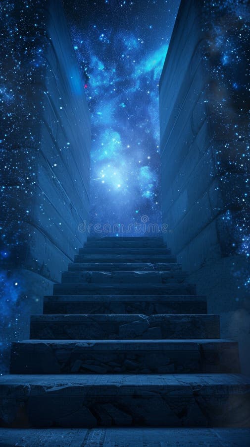 Infinite Staircase Ascending into a Starlit Cosmos Stock Illustration ...