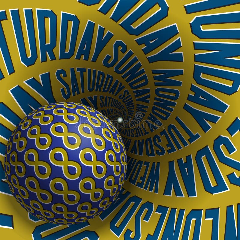 Infinity Ball in a Hole of Time with Days of the Week. Optical Illusion ...