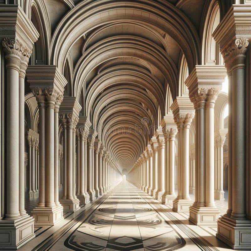 Infinity Beyond: AI Generated White Stone Arches Perspective Stock ...