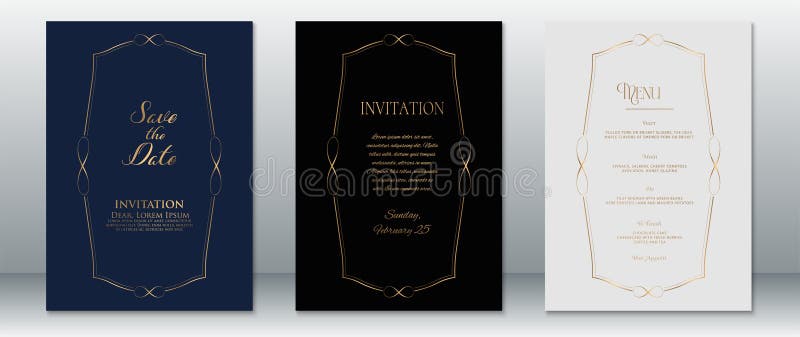 Infinity Loop Gold Frame Wedding Invitation Set on Navy, Black, and ...