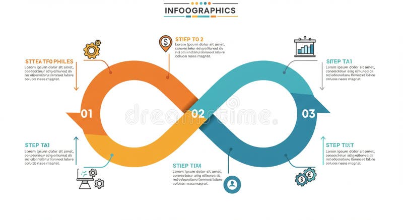 Infinity Loop Infographic with Three Main Steps in Gradient Colors ...