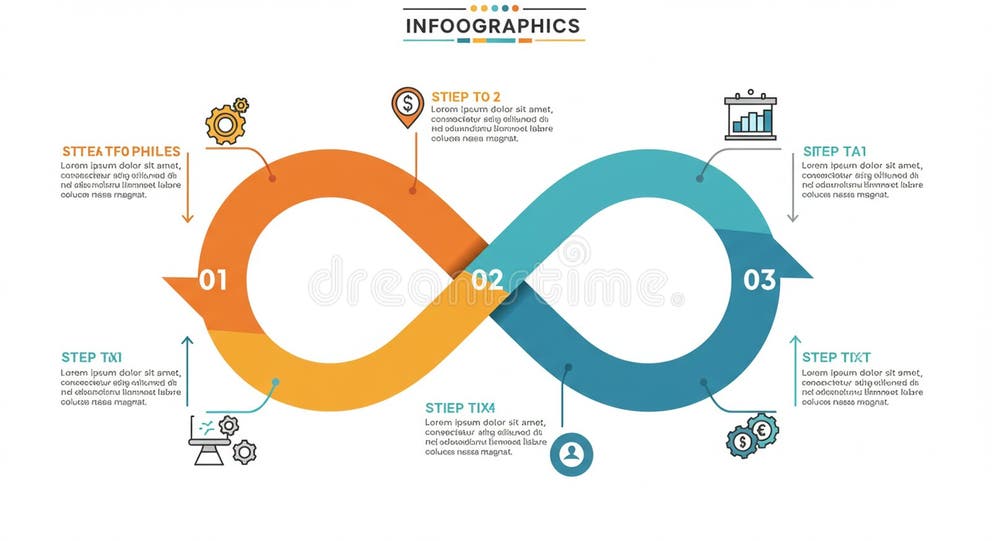 Infinity Loop Infographic with Three Main Steps in Gradient Colors ...