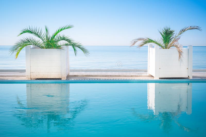Infinity Luxury Swimming Pool on the Beach Stock Photo - Image of ...