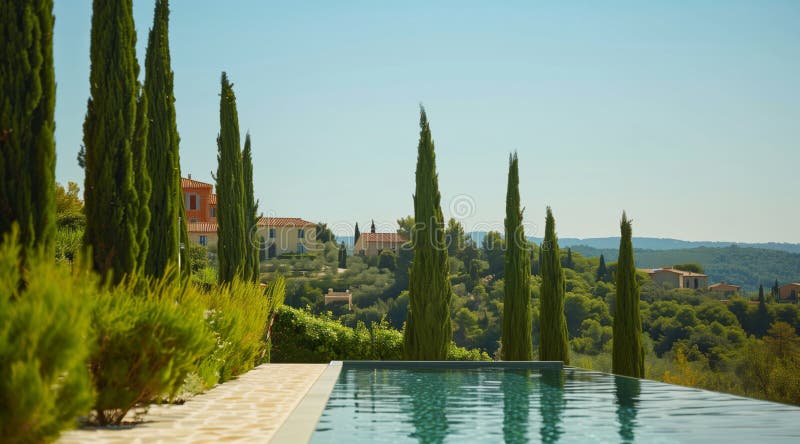 Infinity Outdoor Pool Overlooking Green Hills and a Small Mountain Town ...