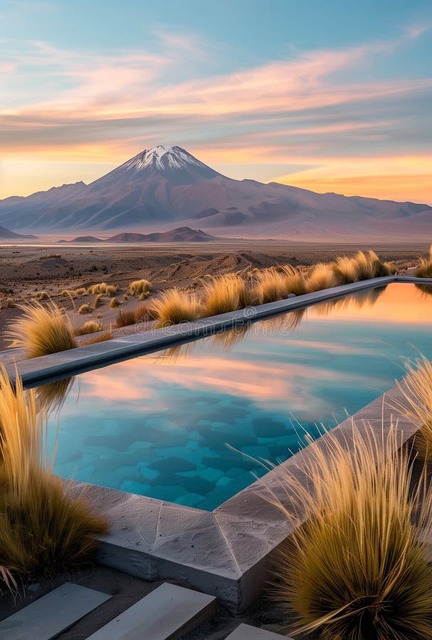 Infinity Outdoor Pool in the Valley with Mountain Views. Stock ...