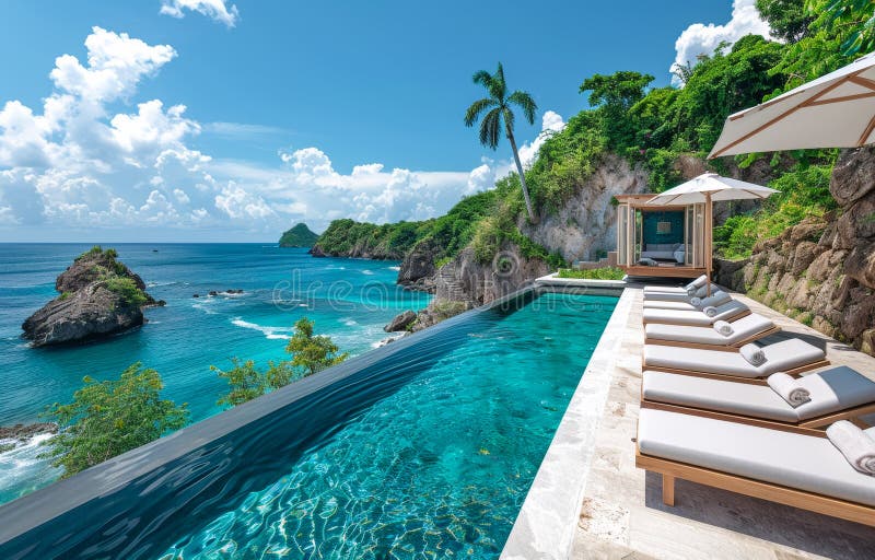 Infinity Pool on the Beach with Beautiful View Stock Image - Image of ...