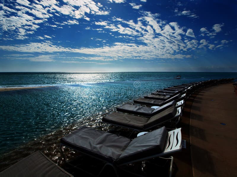 Infinity Pool on the Beach in the Night Stock Image - Image of tree ...