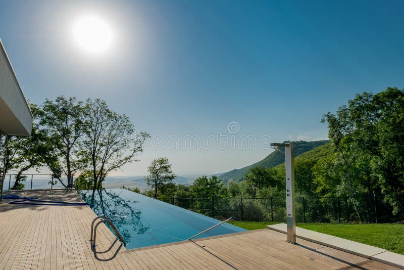 Infinity Pool on the Bright Summer Day Stock Image - Image of blue ...