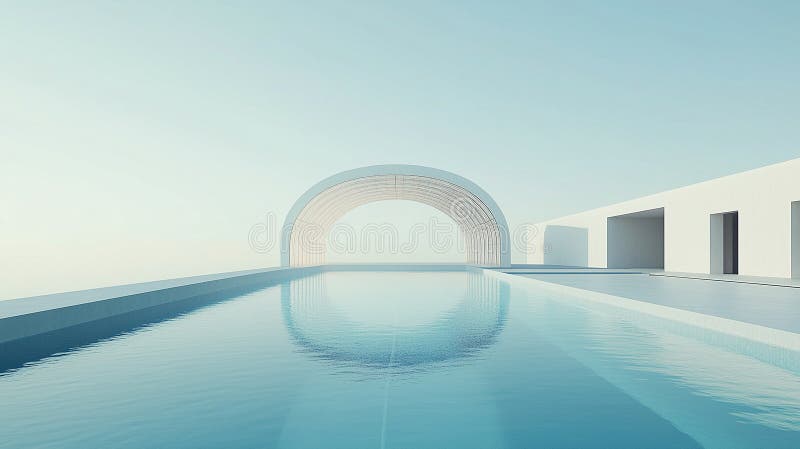 Infinity Pool with Calm, Reflective Water Extends Toward a Circular ...