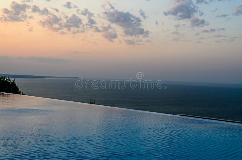 Infinity Pool with Crystal Blue Water View To Sea Ocean Stock Photo ...