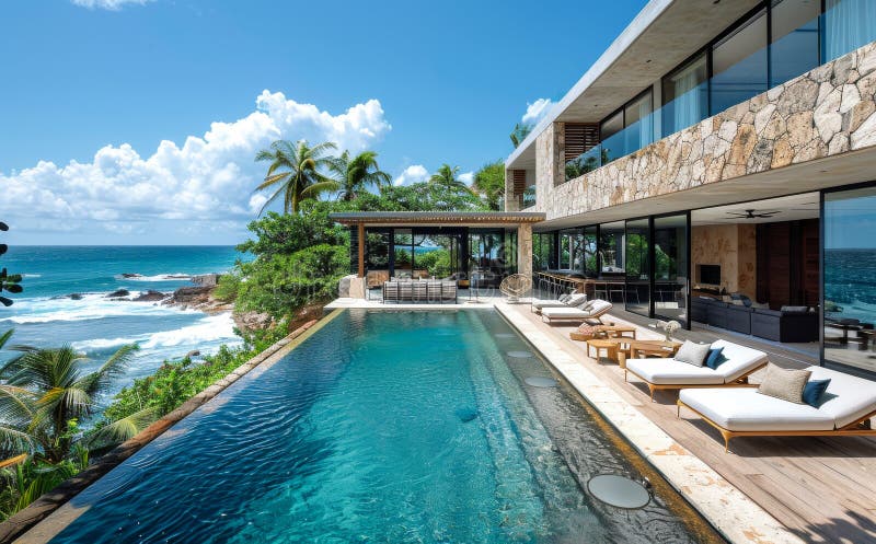 The Infinity Pool and Deck of Luxury Villa in Bali Stock Photo - Image ...