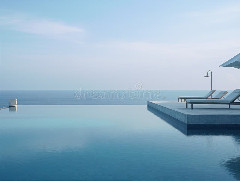 Infinity Pool Merging with Ocean Horizon, Featuring Sleek Architectural ...
