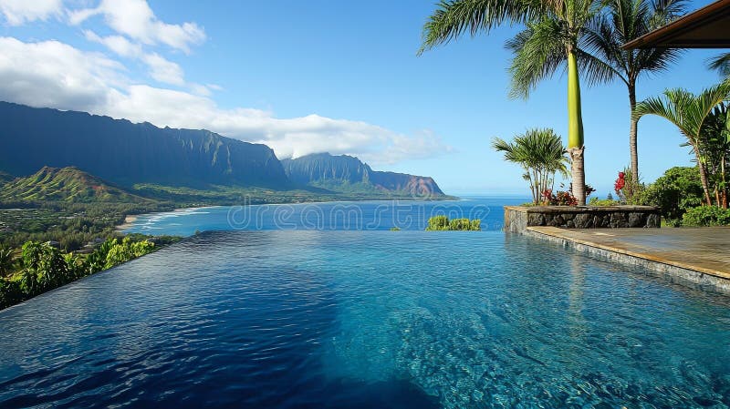 Infinity Pool with Mountain or Ocean Views.. Stock Image - Image of ...