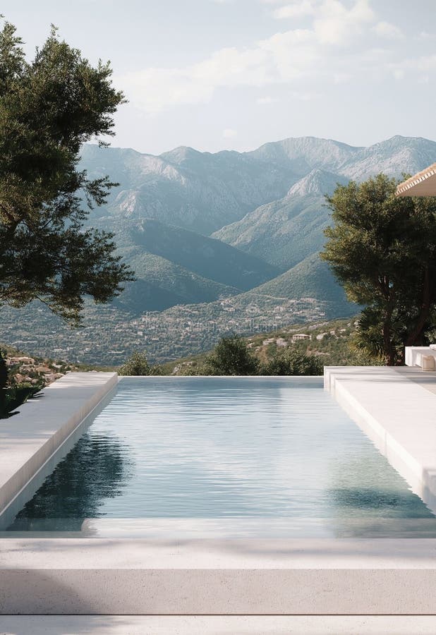 Infinity Pool with Mountain View Stock Illustration - Illustration of ...