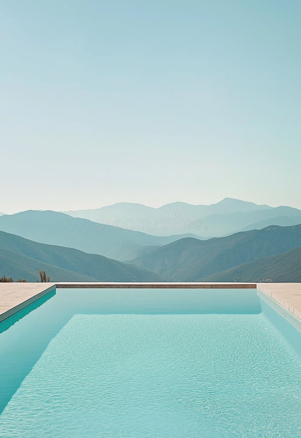 Infinity Pool with Mountain View Under Blue Sky. Stock Illustration ...