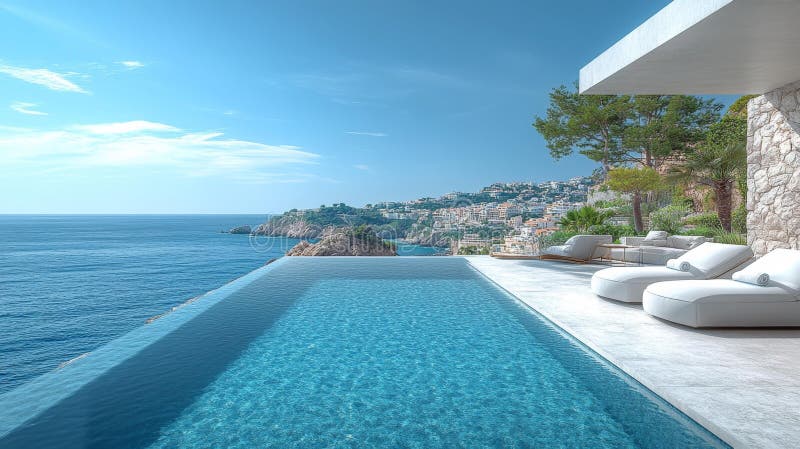 Infinity Pool Overlooking Coastal Cliffs Generative AI Stock ...