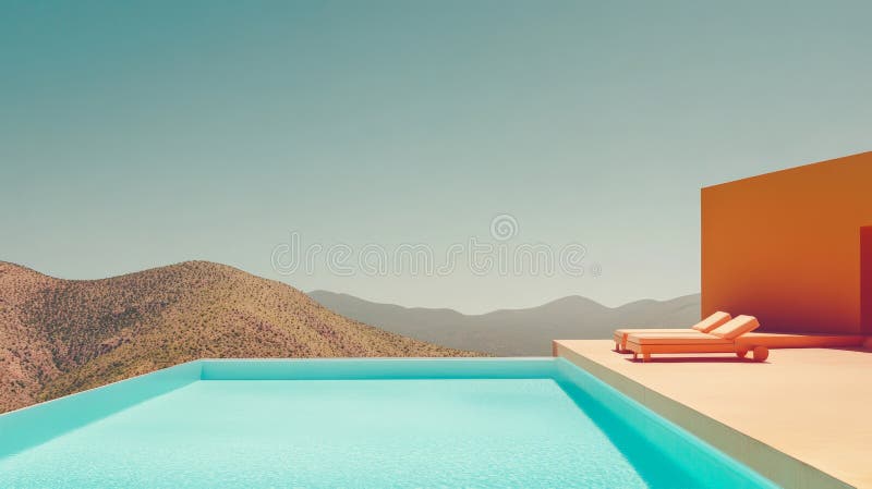 Infinity Pool Overlooking Desert Mountains at Luxury Resort Stock Image ...