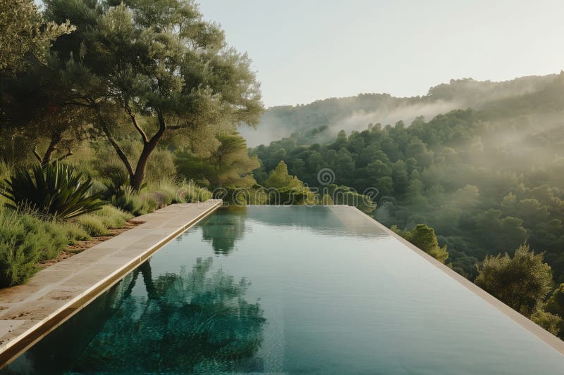 Infinity Pool Overlooking the Green Forest. Stock Illustration ...