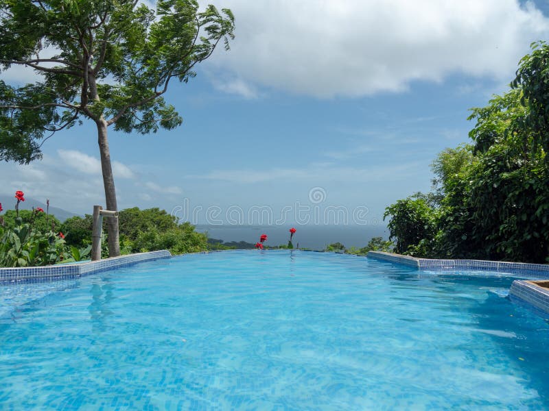 Infinity Pool Overlooking Lake on the Background Stock Photo - Image of ...