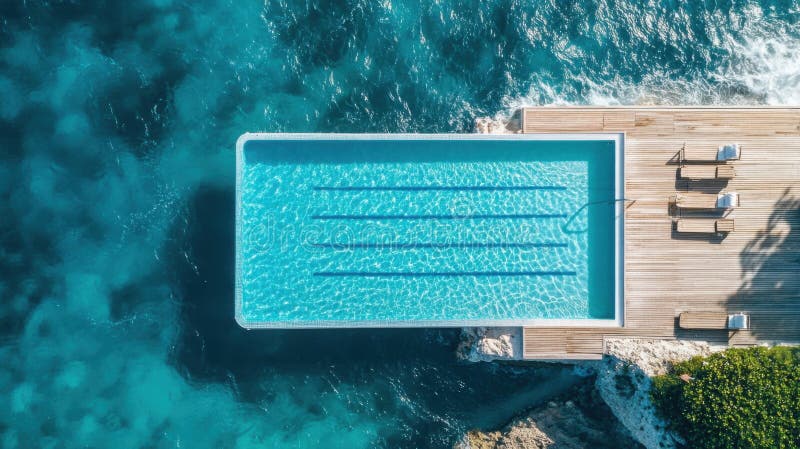 Infinity Pool Overlooking Ocean. AI Generated Stock Illustration ...