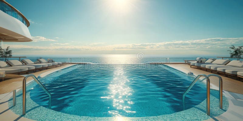 Infinity Pool Overlooking the Ocean on a Sunny Day, Luxurious Cruise ...