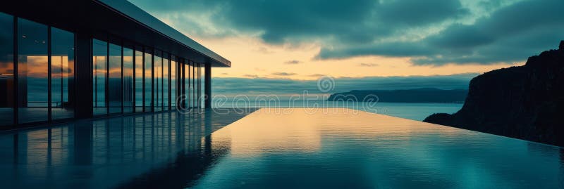 Infinity Pool Overlooking the Ocean at Sunset. Stock Image - Image of ...