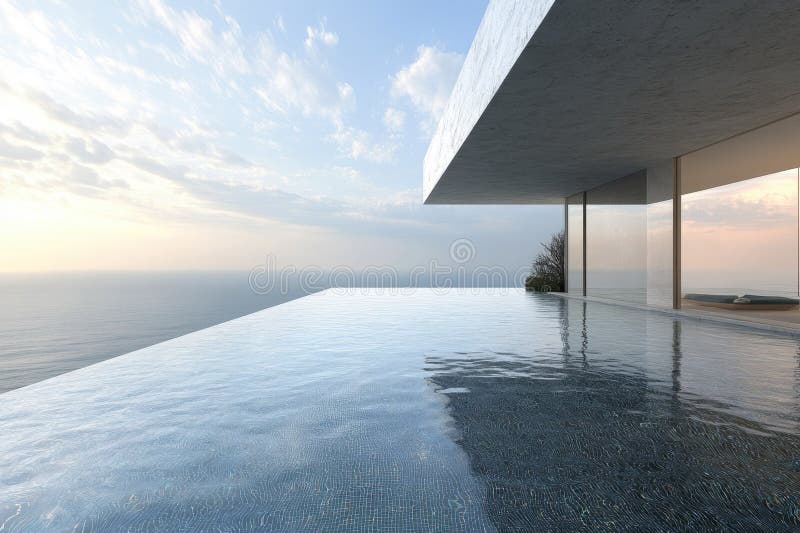 Infinity Pool Merges Ocean Sunset Creating Serene Horizon View Stock ...