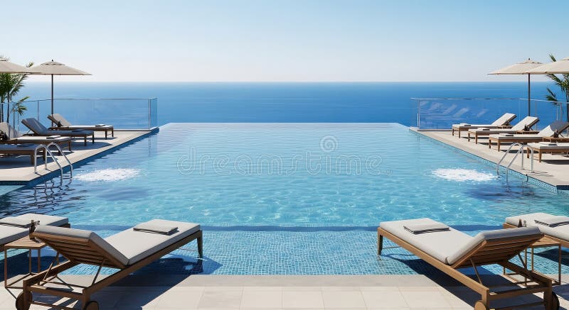 Infinity Pool Overlooking the Ocean View Stock Illustration ...