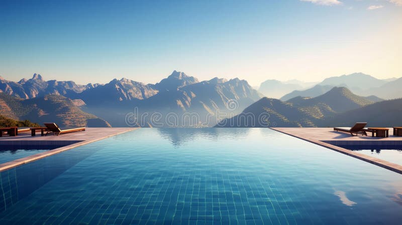 Infinity Pool Overlooking a Picturesque Mountain. Generative AI. Stock ...