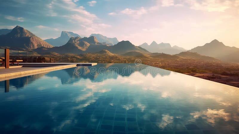 Infinity Pool Overlooking a Picturesque Mountain. Generative AI. Stock ...