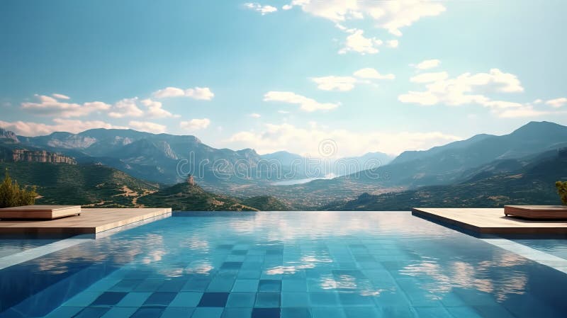 Infinity Pool Overlooking a Picturesque Mountain. Generative AI. Stock ...