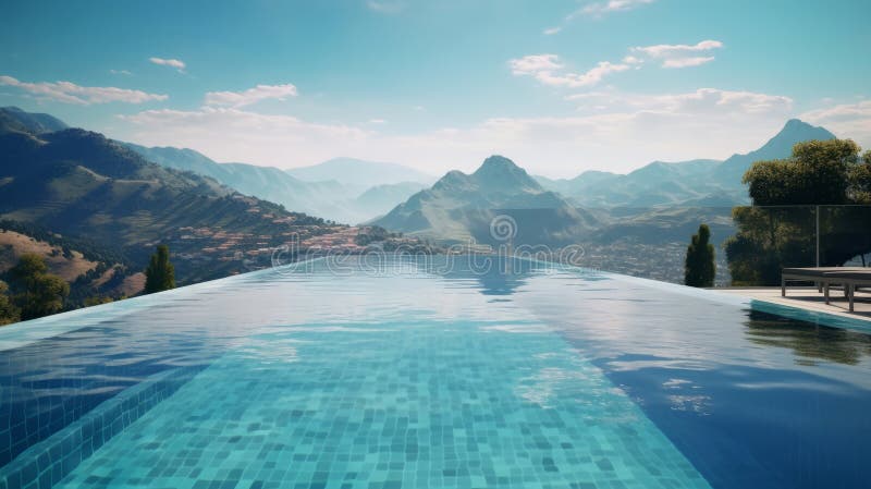 Infinity Pool Overlooking a Picturesque Mountain. Generative AI. Stock ...