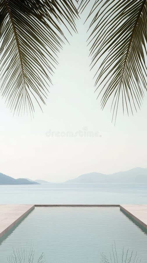 Infinity Pool Overlooking Tranquil Ocean Palm Trees Framing View Stock ...