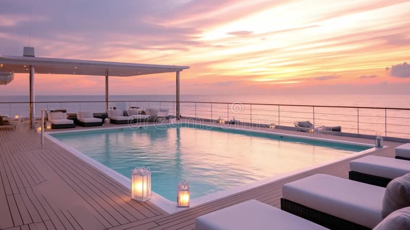 Infinity Pool Overlooking Tranquil Ocean at Sunset Stock Footage ...